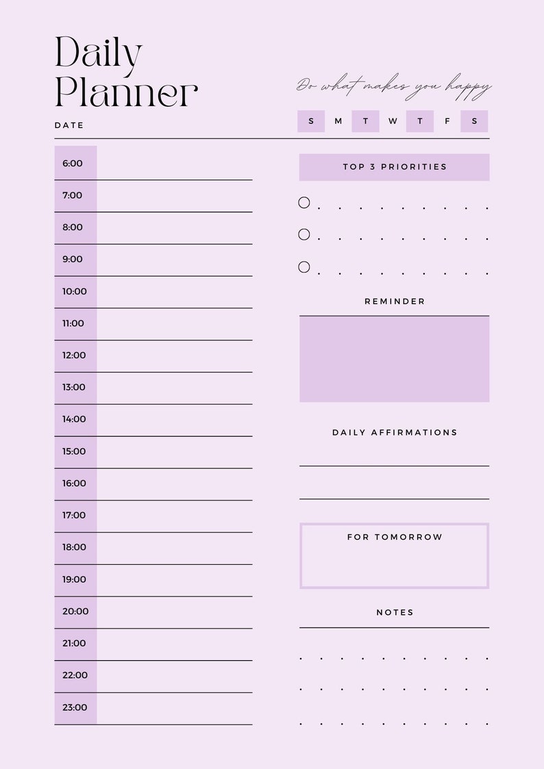 Daily Planner, Instant Download, Daily Schedule, Daily to Do List ...
