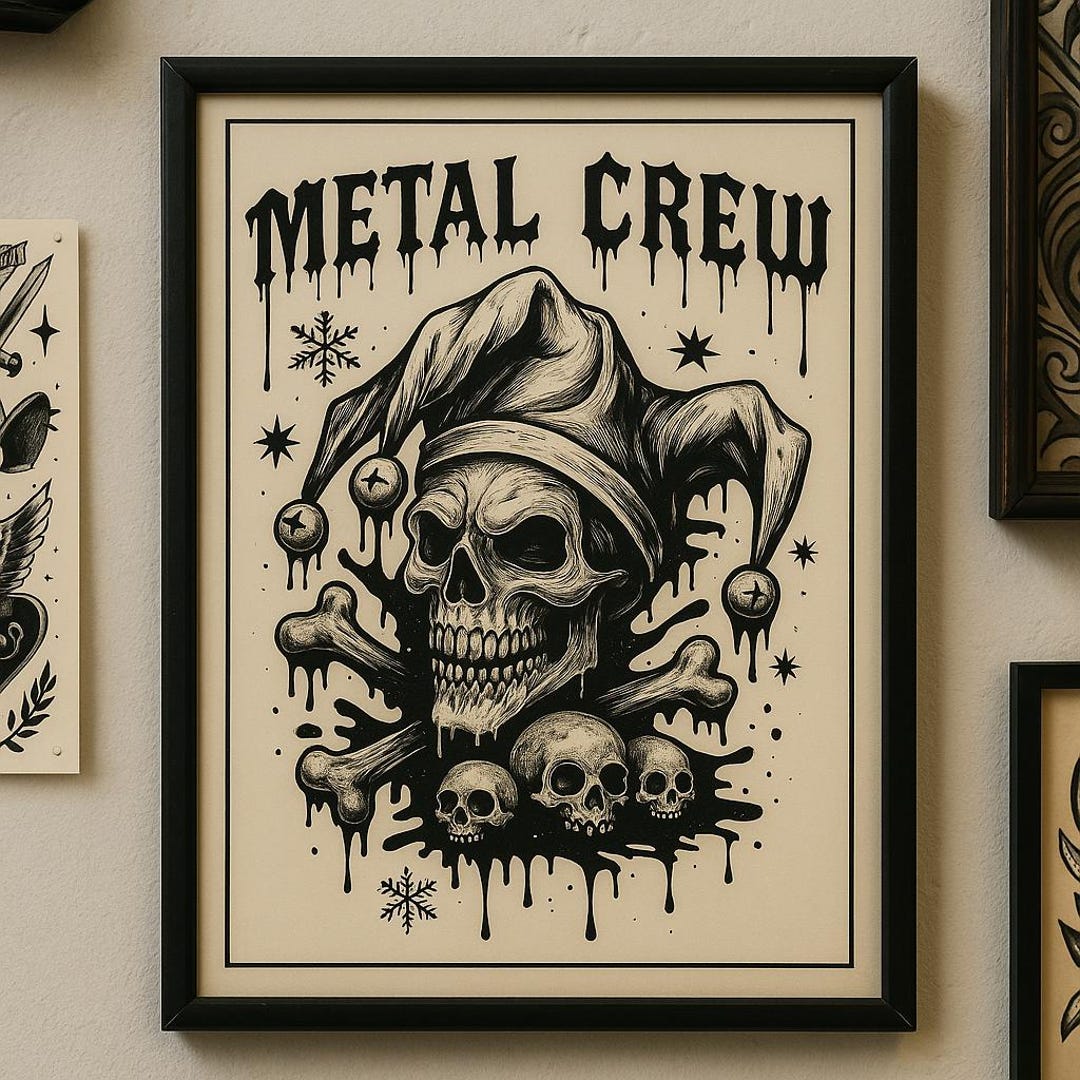 Metal Crew Printable Poster. Gothic Skull Jester Art. Dark Ink Tatoo ...