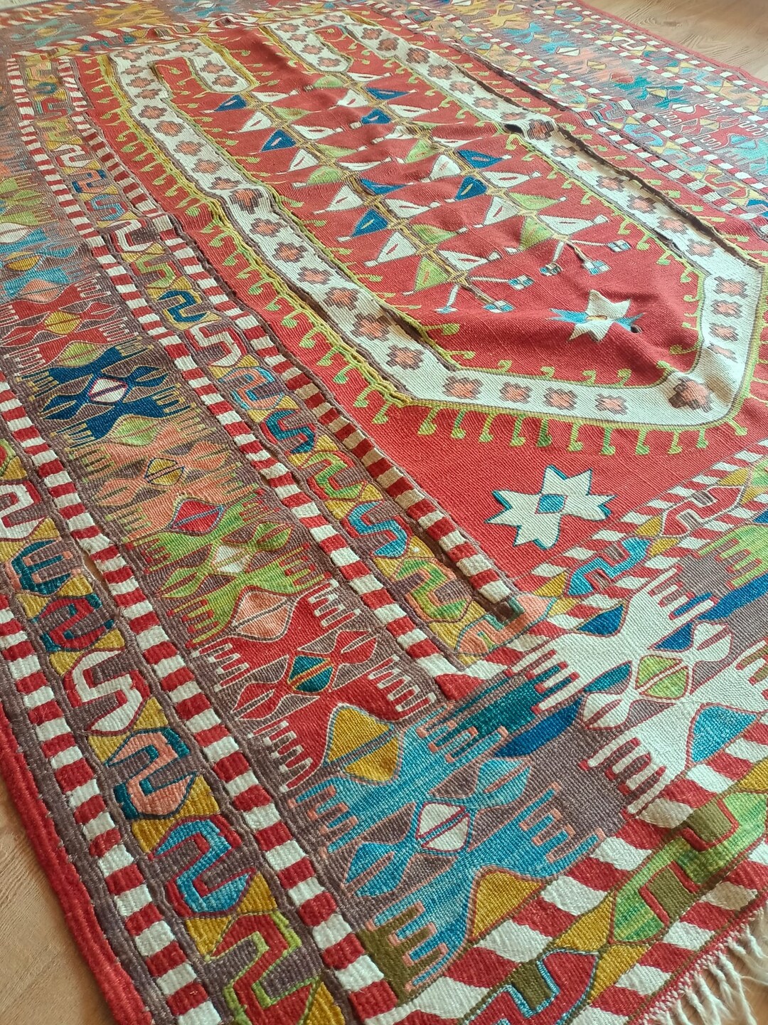 Vintage Anatolian Handwoven Wool Kilim Rug, Antique Turkish Traditional ...