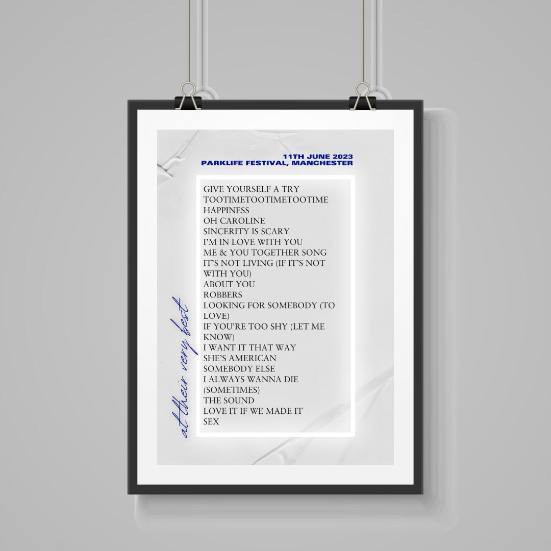 ATVB 11th June 2023 Parklife Festival Setlist Poster Fan Inspired Wall Art Music Print UNFRAMED ...