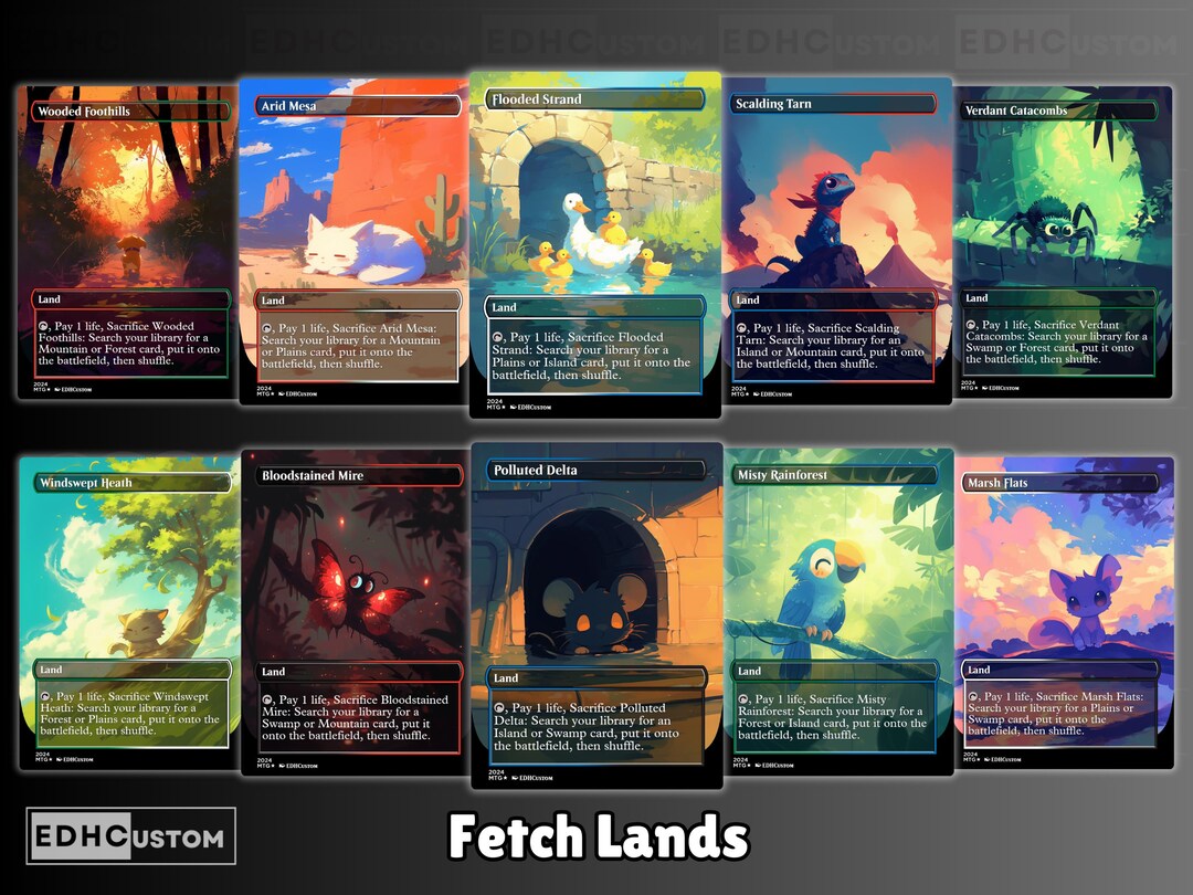 Fetch Land Pack Animal Themed Set of 10 Unique Borderless Custom MTG ...