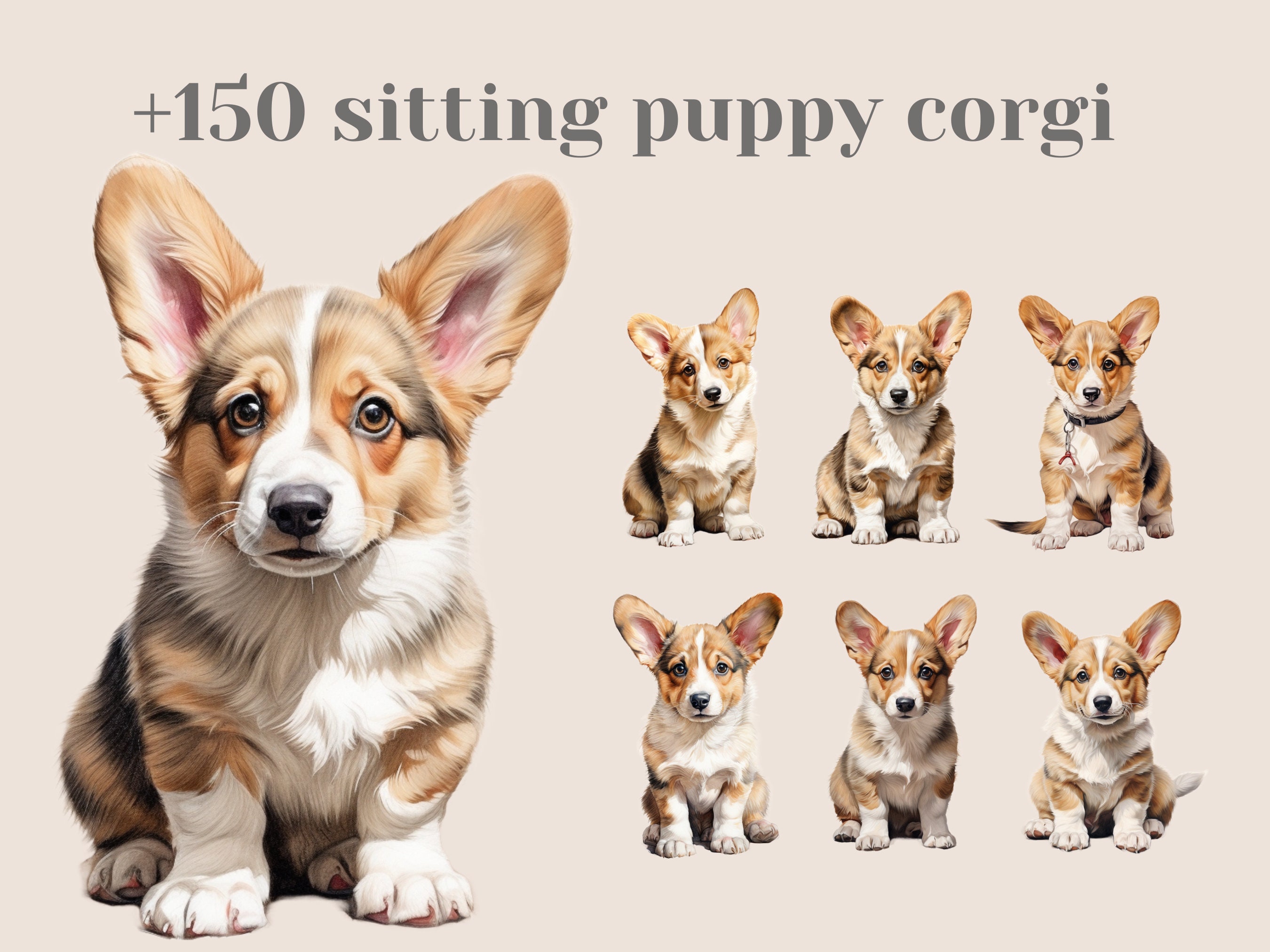 Corgi Puppy Clipart Pack, Clip Art for Commercial Use, Transparent Pngs ...