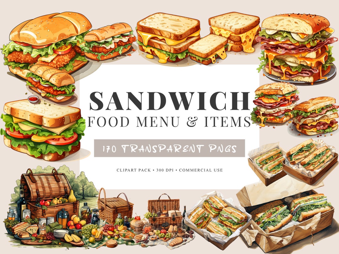 Delicious Sandwich Watercolor Clipart Pack, Clip Art for Commercial Use ...