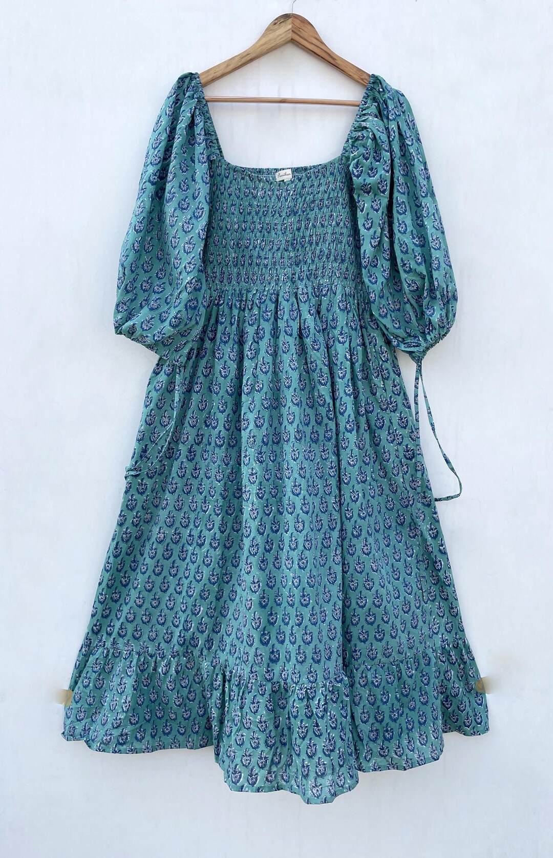 Traditional Indian Wear Block Printed Maxi Dress / Square Neckline With ...