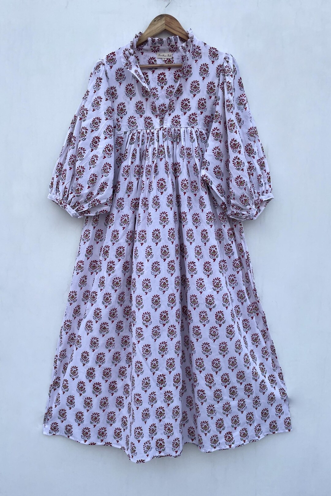 Beautiful Summer Fall Printed Cotton Long Maxi Dress / V Neckline Boho ...