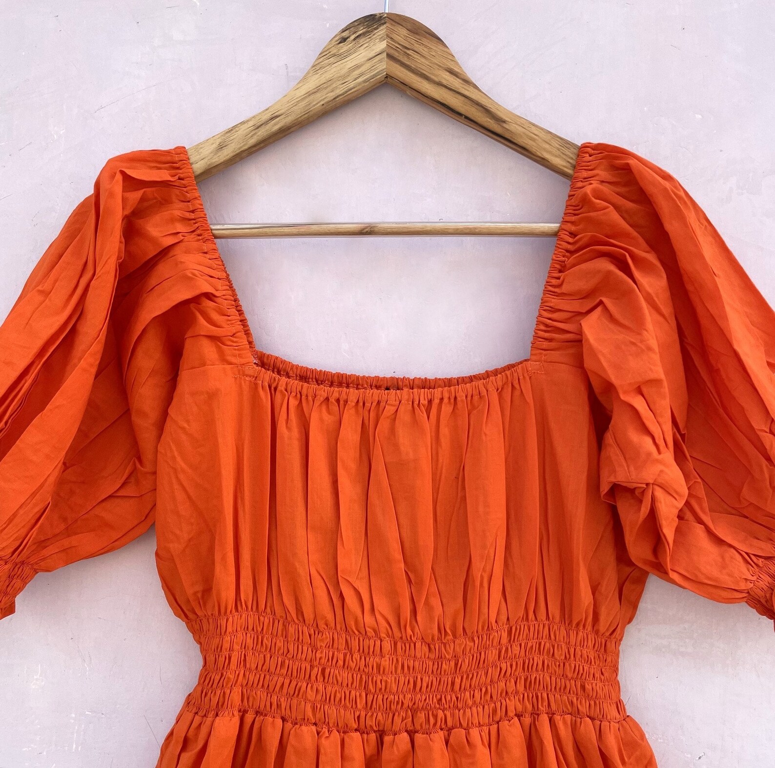 Indian Style Summer Smocking Maxi Dress / Square Neck With Waist ...