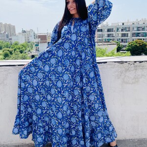 Rich Blue Flowy Maxi Dress / Hippie Style Long Dress / 3/4th Sleeve ...