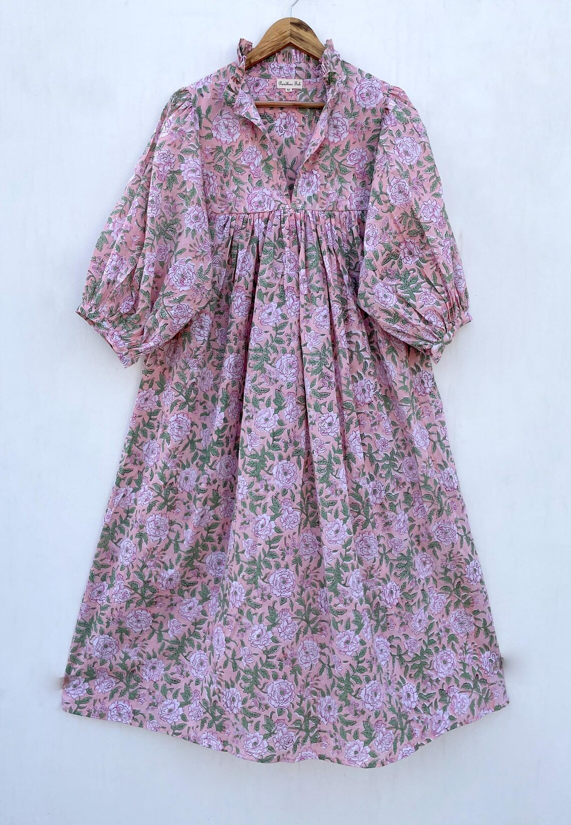 Christmas Party Wear Long Frill Maxi Dress / V Neckline Block Printed ...