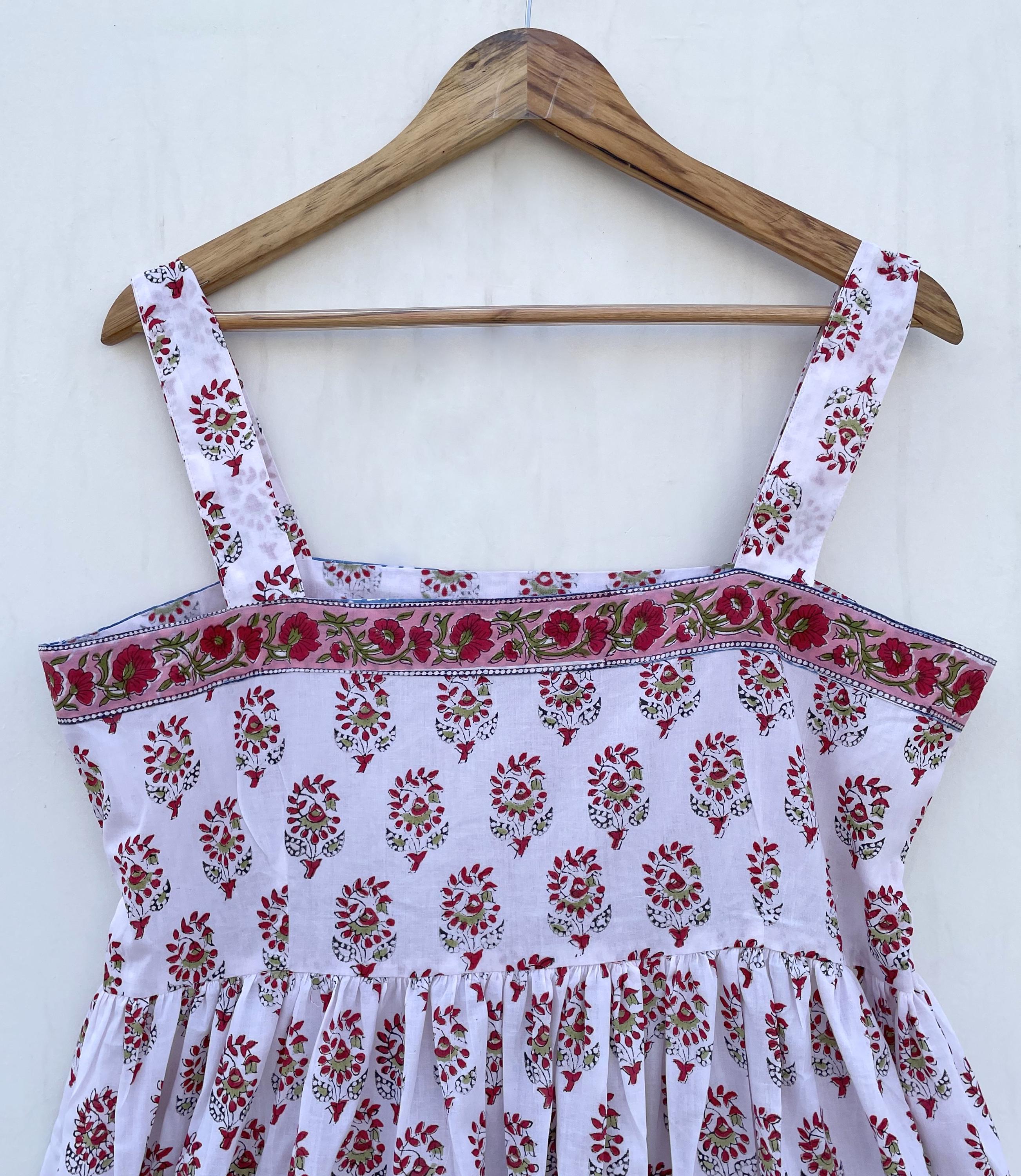Gorgeous Look Block Printed Cotton Strap Maxi Dress / Square Neckline ...