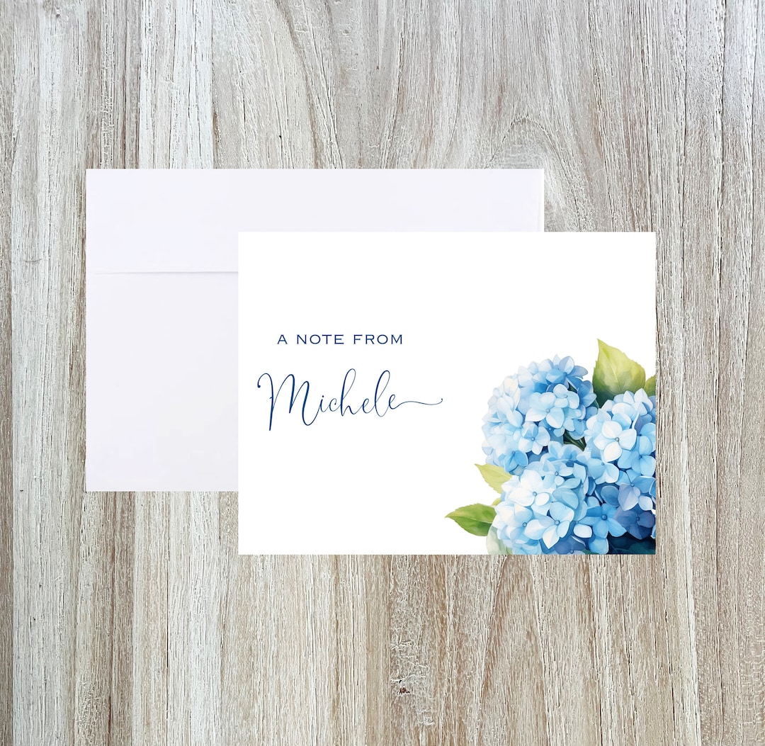 Personalized Stationery || Blue Floral Cards || Hydrangea Stationery - Etsy