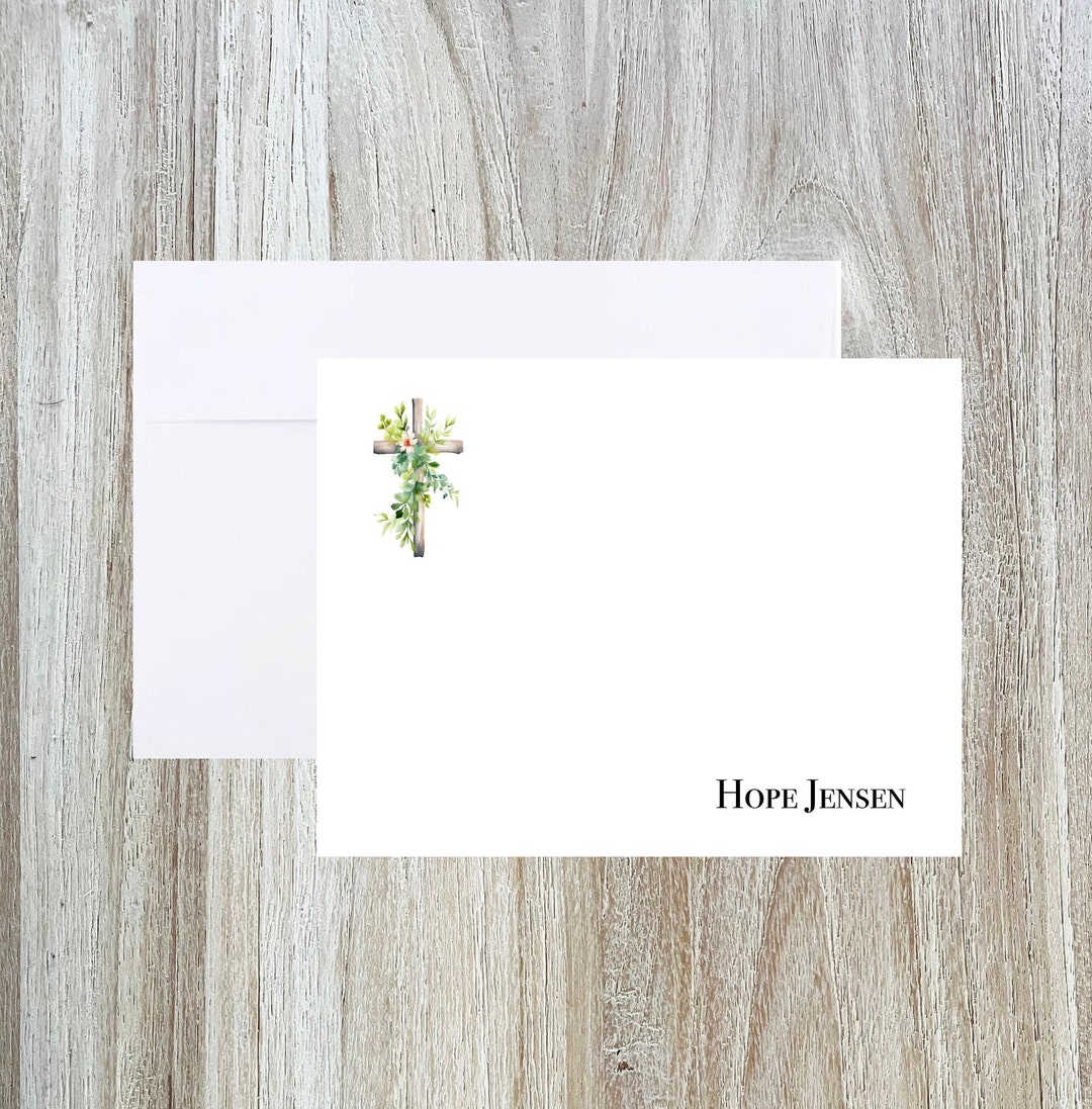 Personalized Stationery || Religious Note Cards || Floral Cross ...