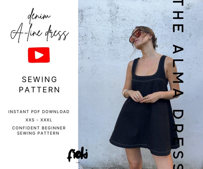 The Alma Dress Sewing Pattern A-line Denim Dress Sewing Pattern - Etsy ...