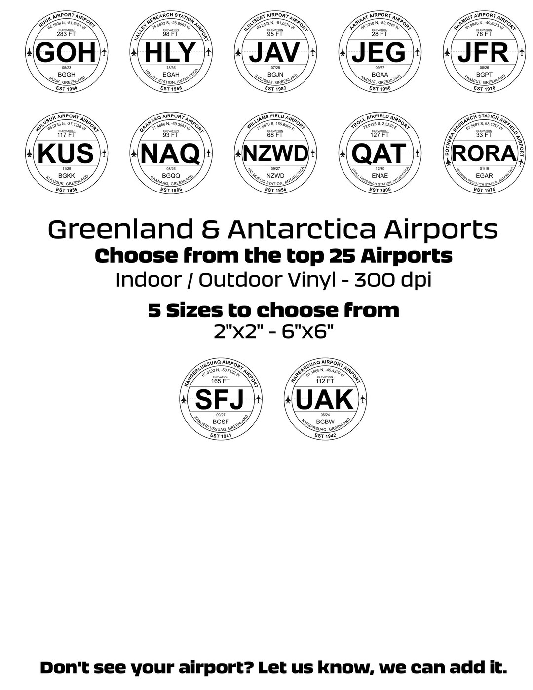 Greenland and Antarctica Airport Airline Flight Traveler Vinyl Indoor ...