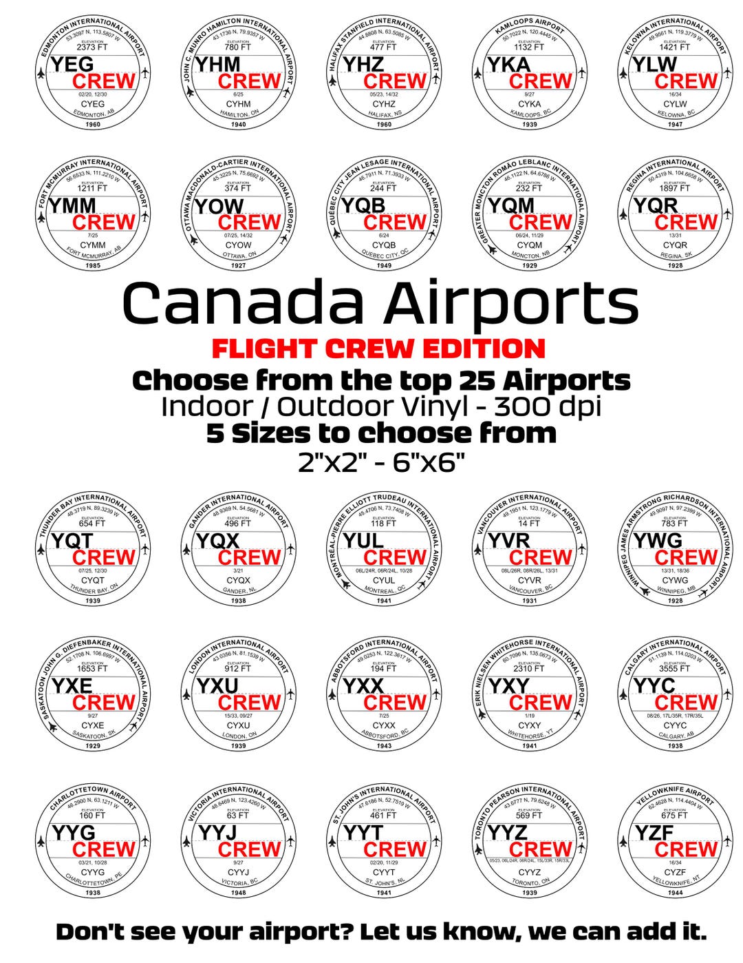 Canada Airport Airline Flight CREW Edition Vinyl Indoor Outdoor ...