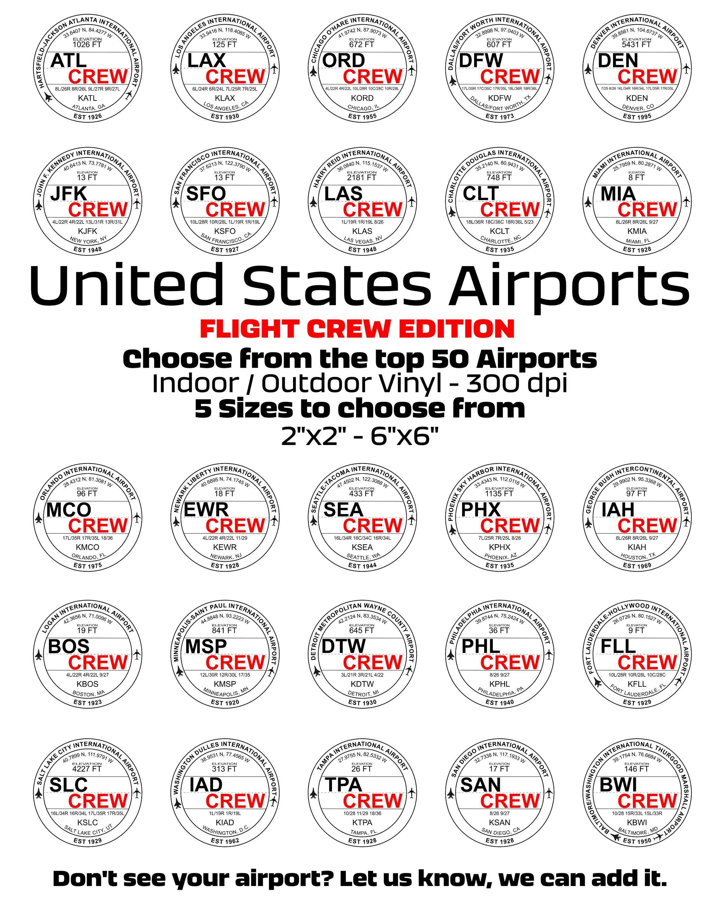 US Airport Airline Flight CREW Edition Vinyl Indoor Outdoor Stickers ...