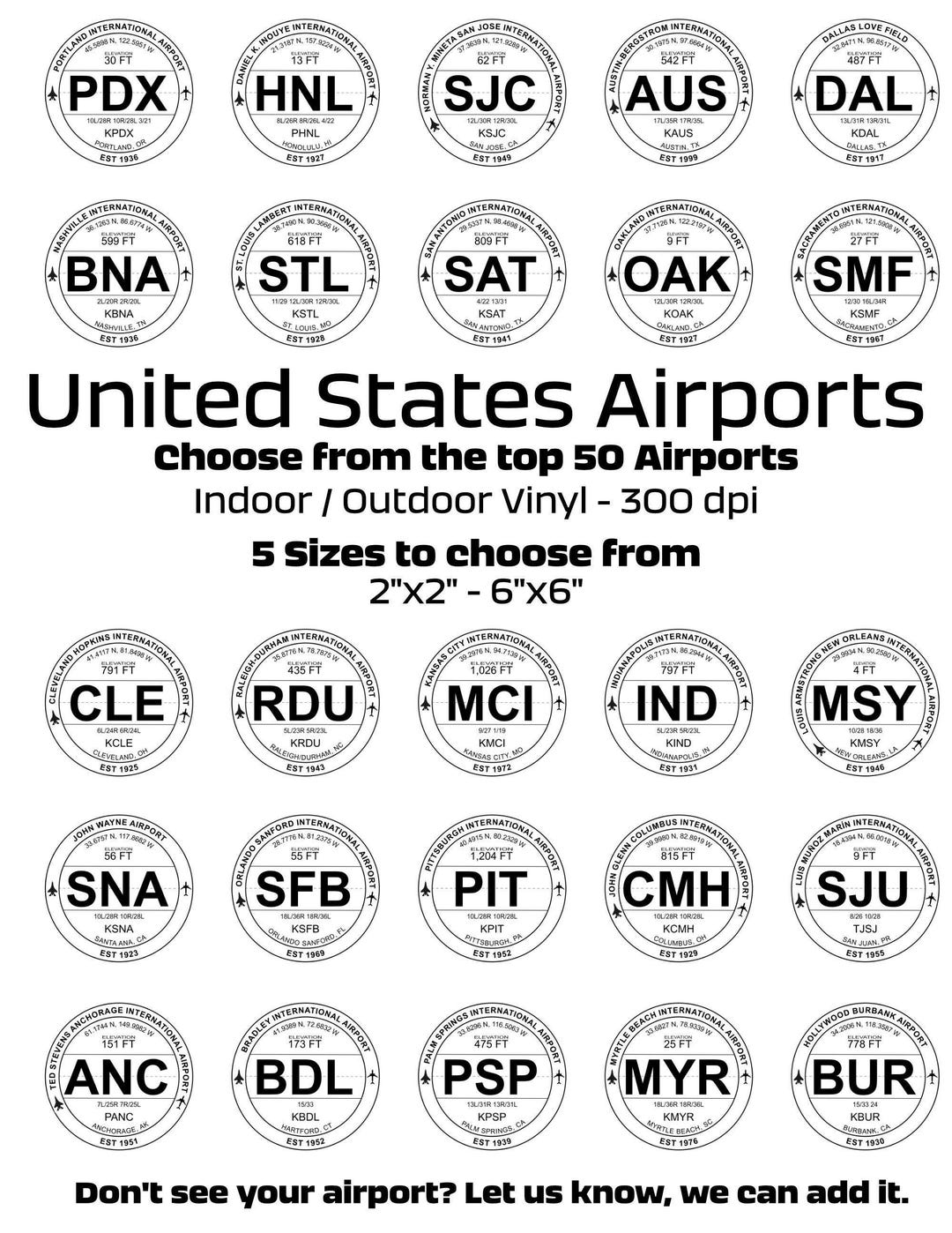 US Airport Vinyl Indoor Outdoor Stickers United States Airport Souvenir ...