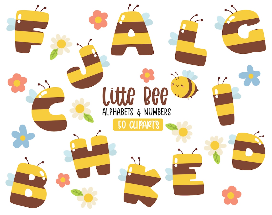 Little Bee Alphabets and Number Bundle, Little Bee Alphabet Clipart ...