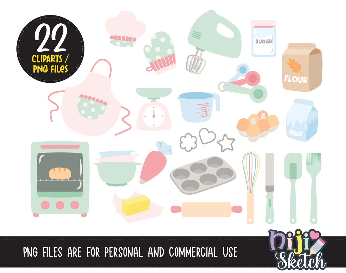 Baking Supplies Clipart, Cartoon Clipart, PNG Clipart, Cute Graphic - Etsy