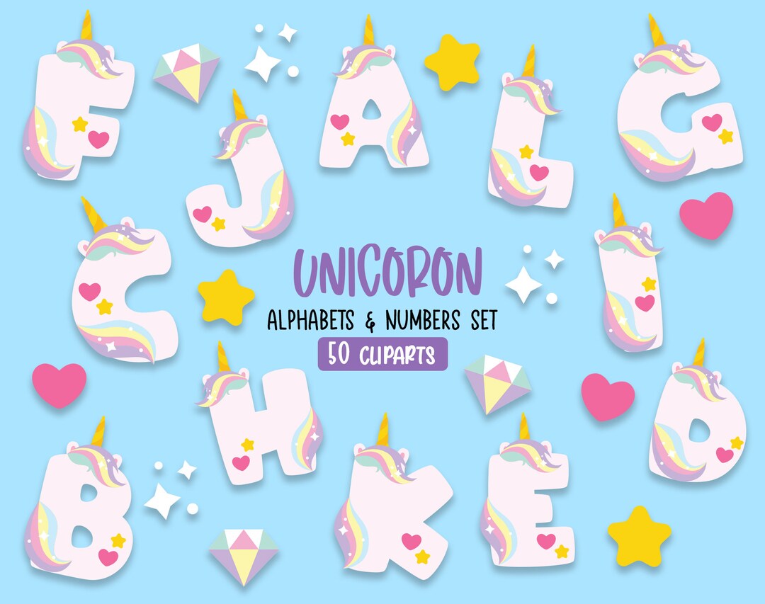 Unicorn Alphabets and Number Bundle, Unicorn Alphabet Clipart, Unicorn ...