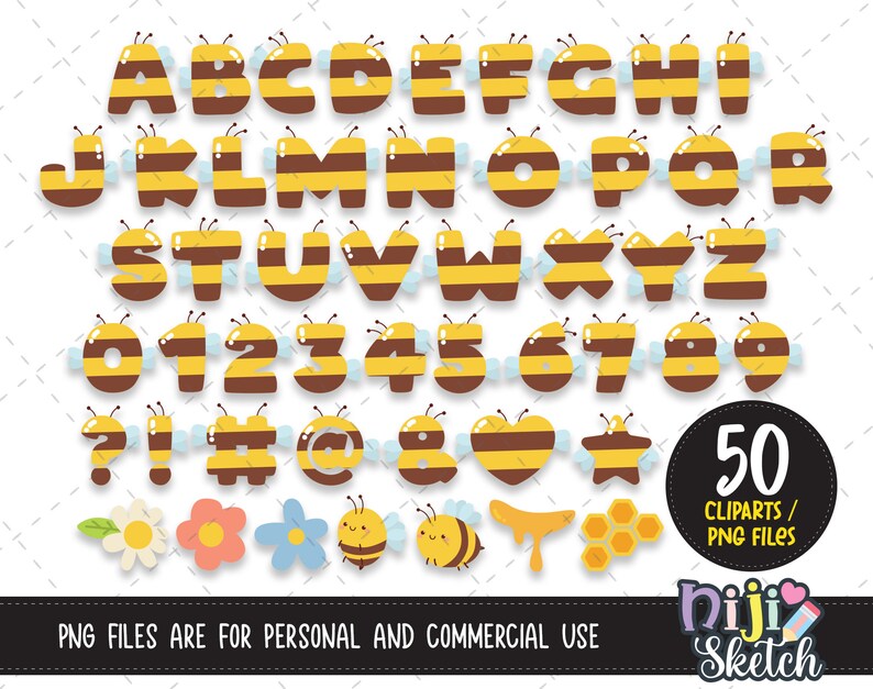 Little Bee Alphabets and Number Bundle, Little Bee Alphabet Clipart ...