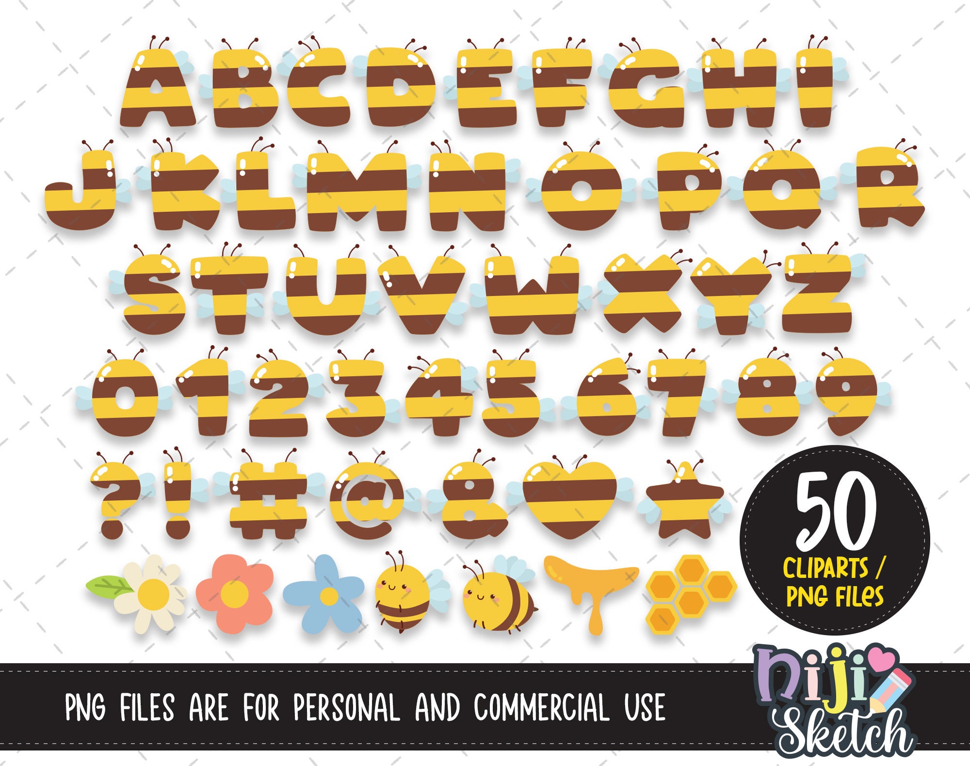 Little Bee Alphabets and Number Bundle, Little Bee Alphabet Clipart ...