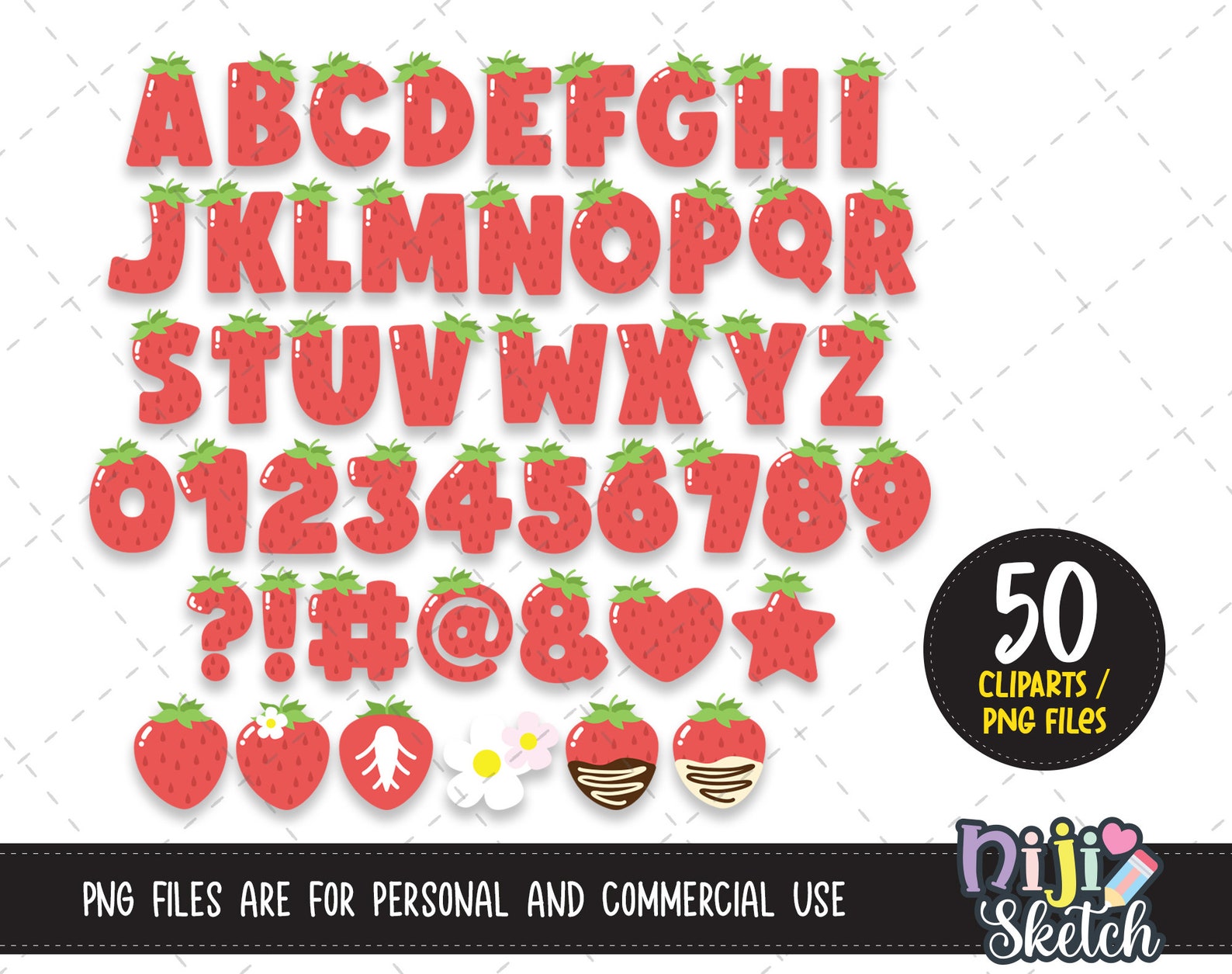 Strawberry Alphabets and Number Bundle, Strawberry Alphabet Clipart ...