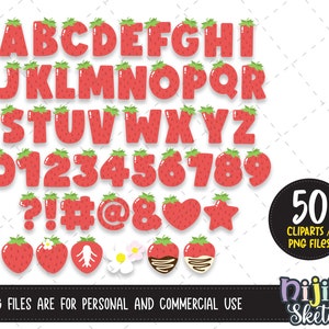 Strawberry Alphabets and Number Bundle, Strawberry Alphabet Clipart ...