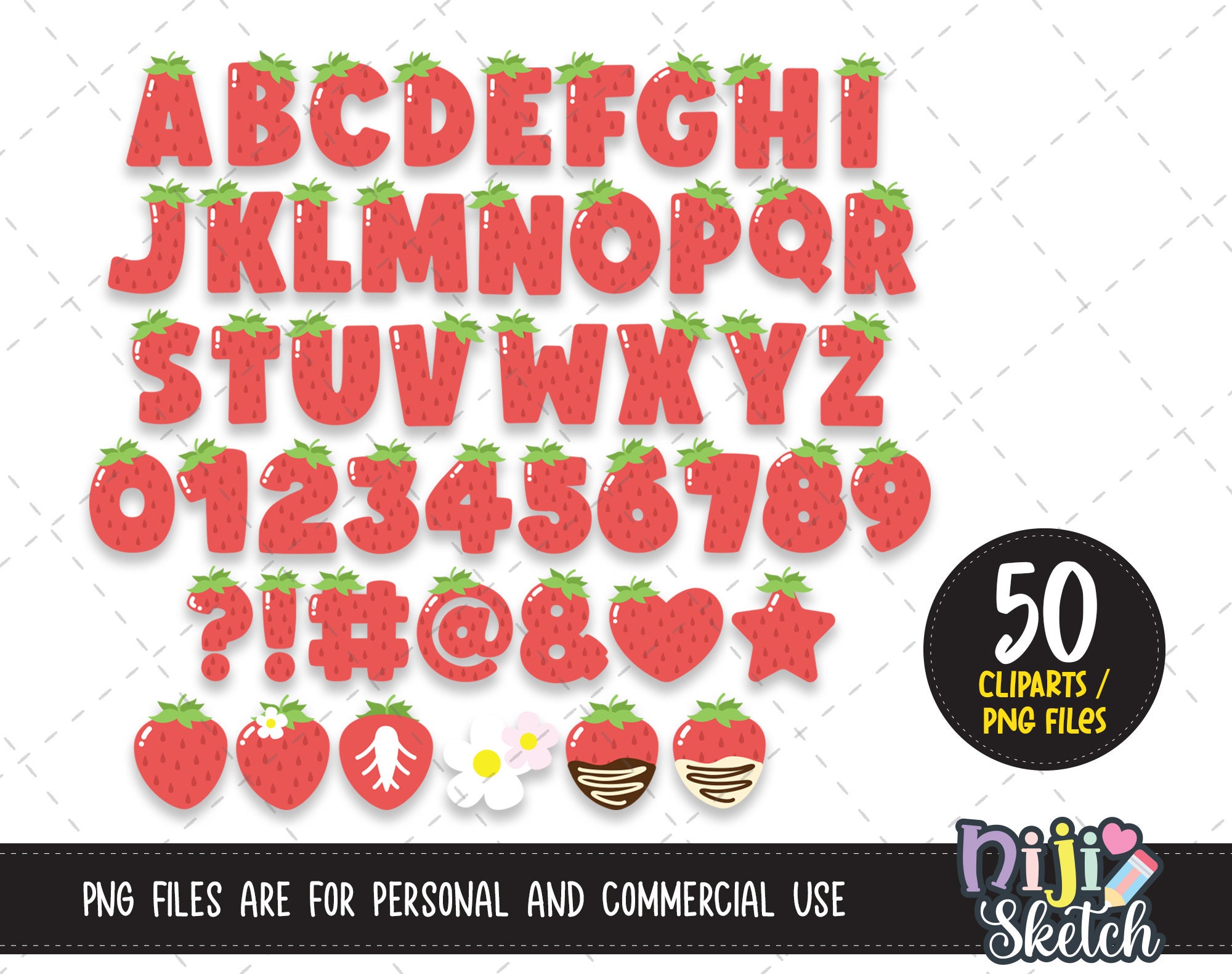 Strawberry Alphabets and Number Bundle, Strawberry Alphabet Clipart ...