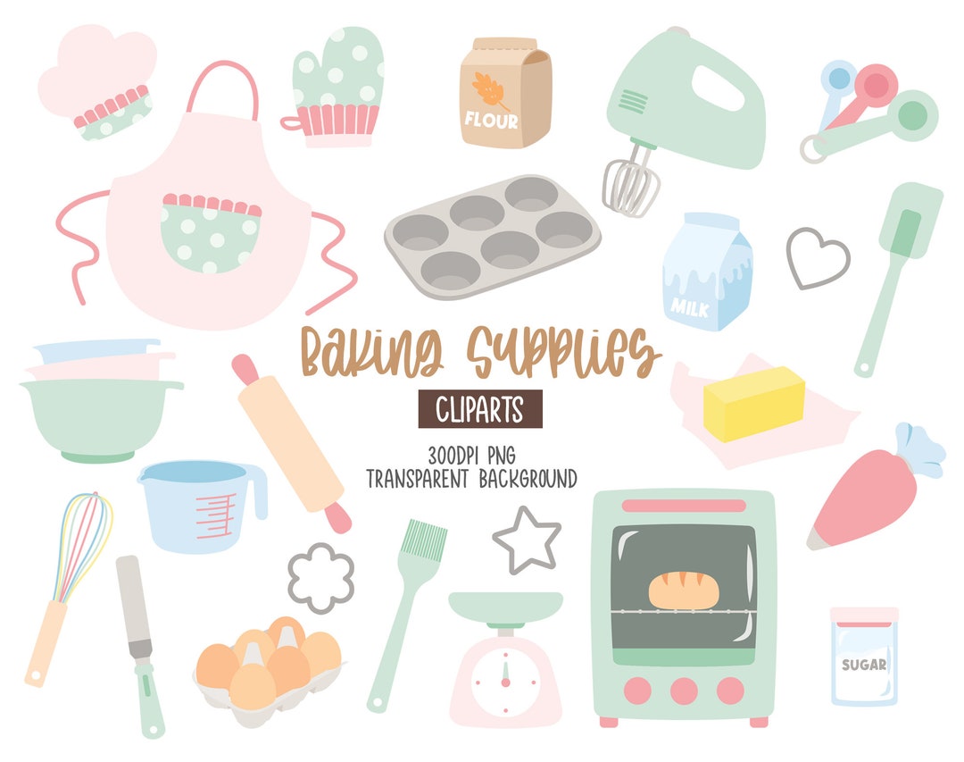 Baking Supplies Clipart, Cartoon Clipart, PNG Clipart, Cute Graphic - Etsy