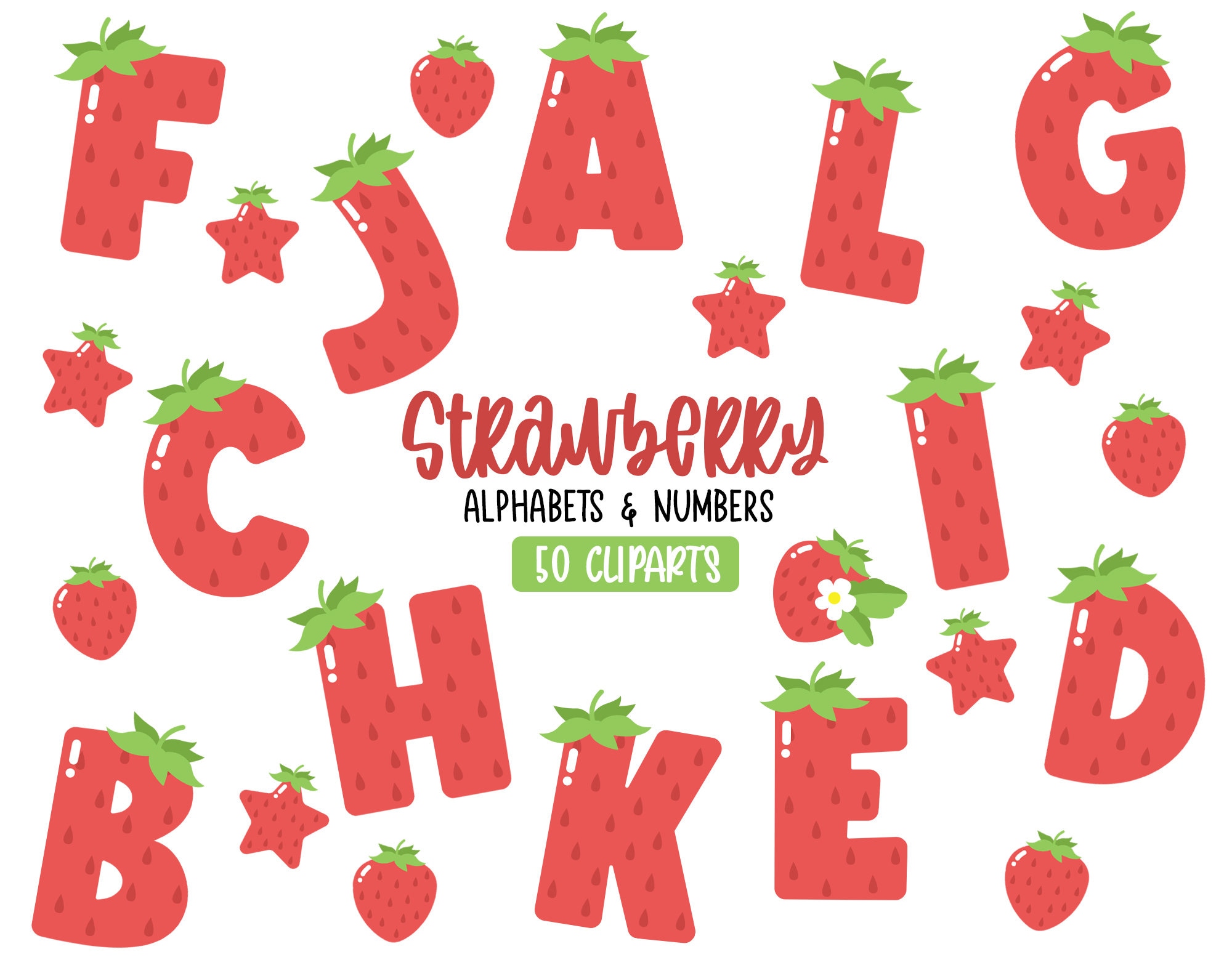 Strawberry Alphabets and Number Bundle, Strawberry Alphabet Clipart ...