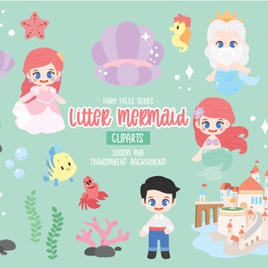 Little Mermaid Clipart, Princess Clipart, Fairytale Clipart, PNG ...