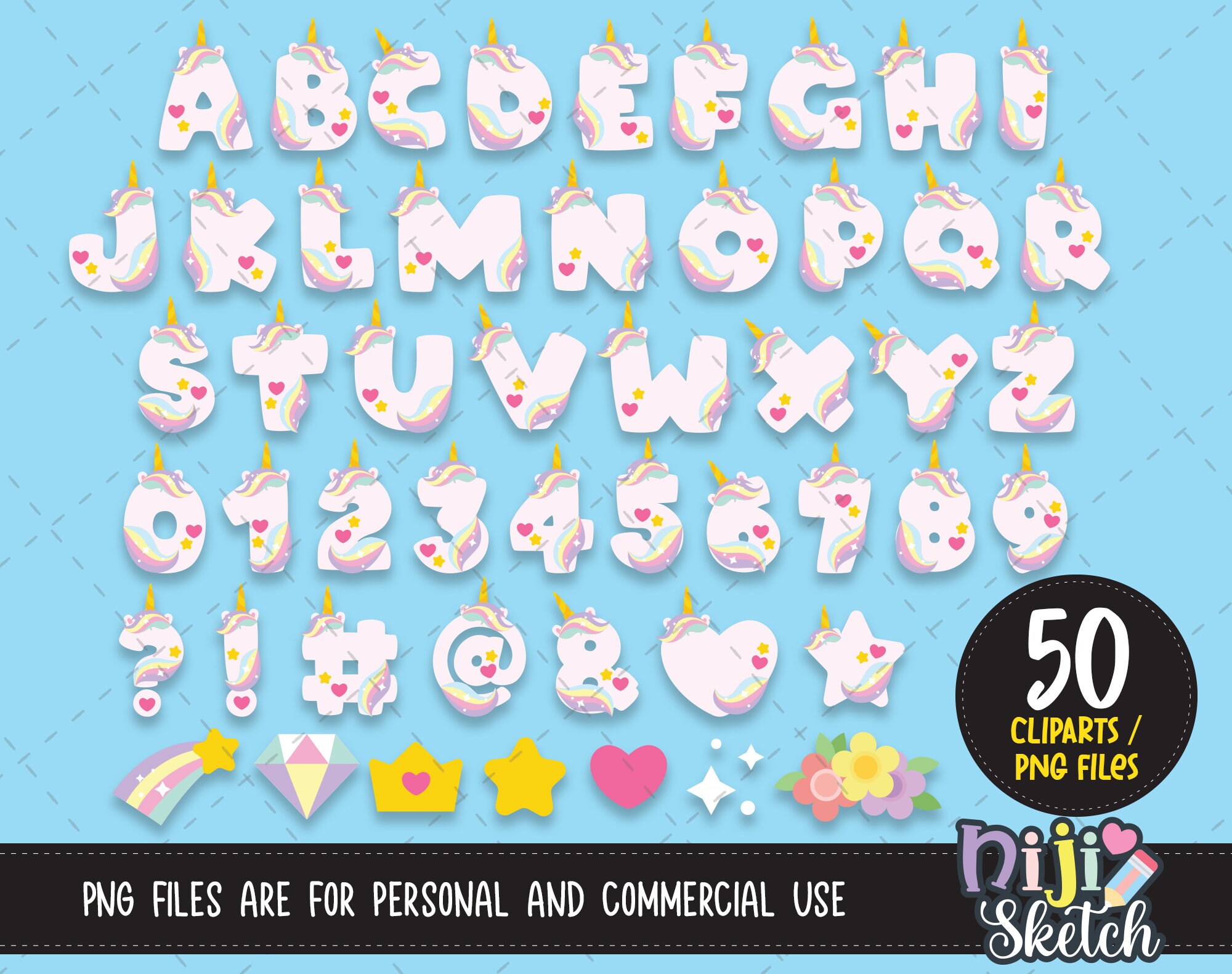 Unicorn Alphabets and Number Bundle, Unicorn Alphabet Clipart, Unicorn ...