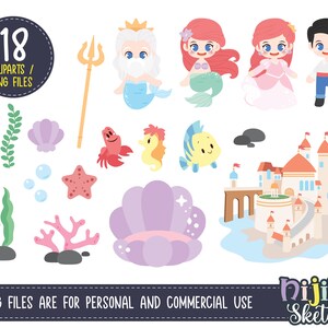 Little Mermaid Clipart, Princess Clipart, Fairytale Clipart, PNG ...