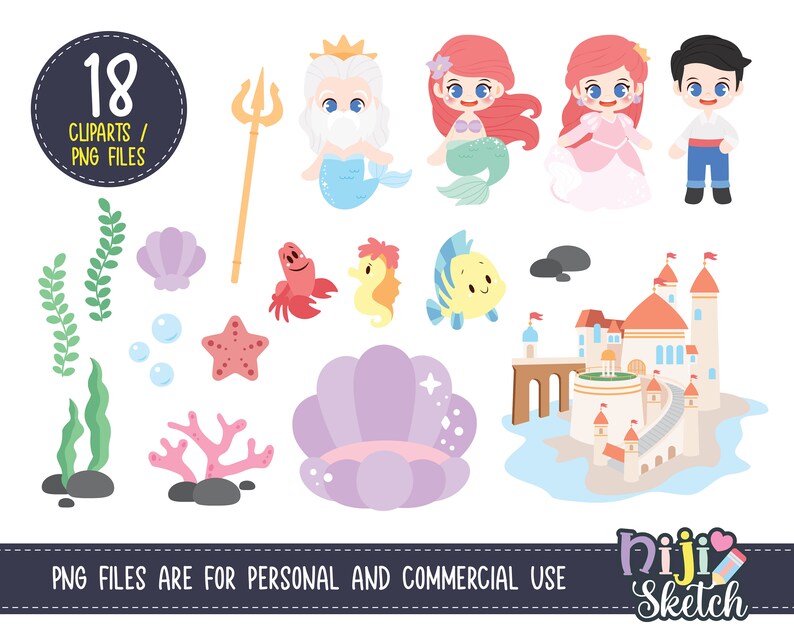 Little Mermaid Clipart, Princess Clipart, Fairytale Clipart, PNG ...