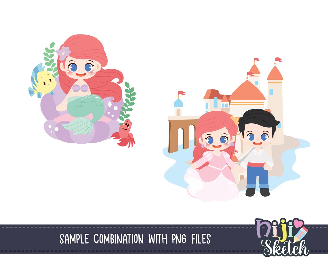 Little Mermaid Clipart, Princess Clipart, Fairytale Clipart, PNG ...