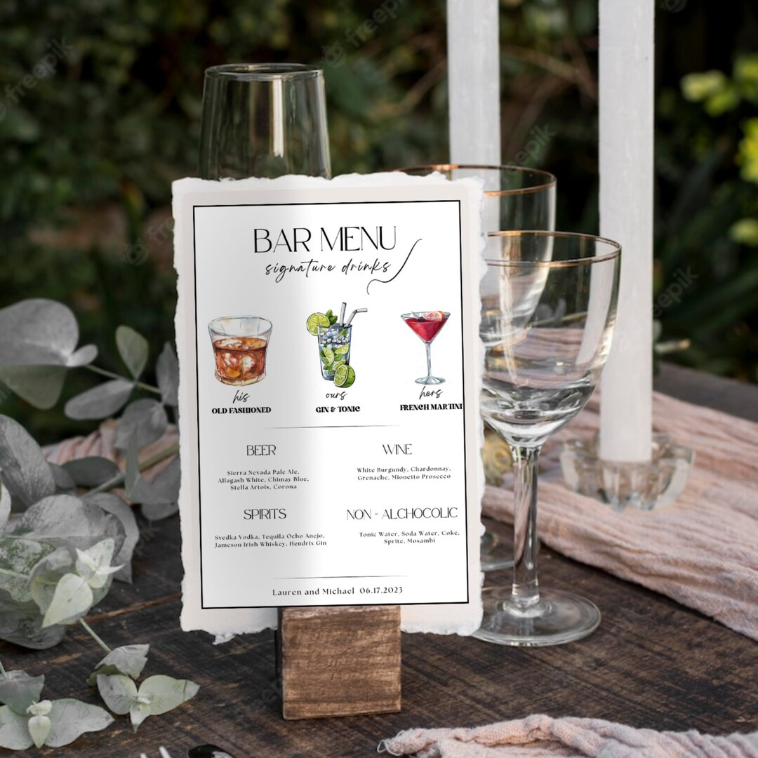 Minimalistic Bar Menu Template for Weddings. Modern Bar Menu “signature ...