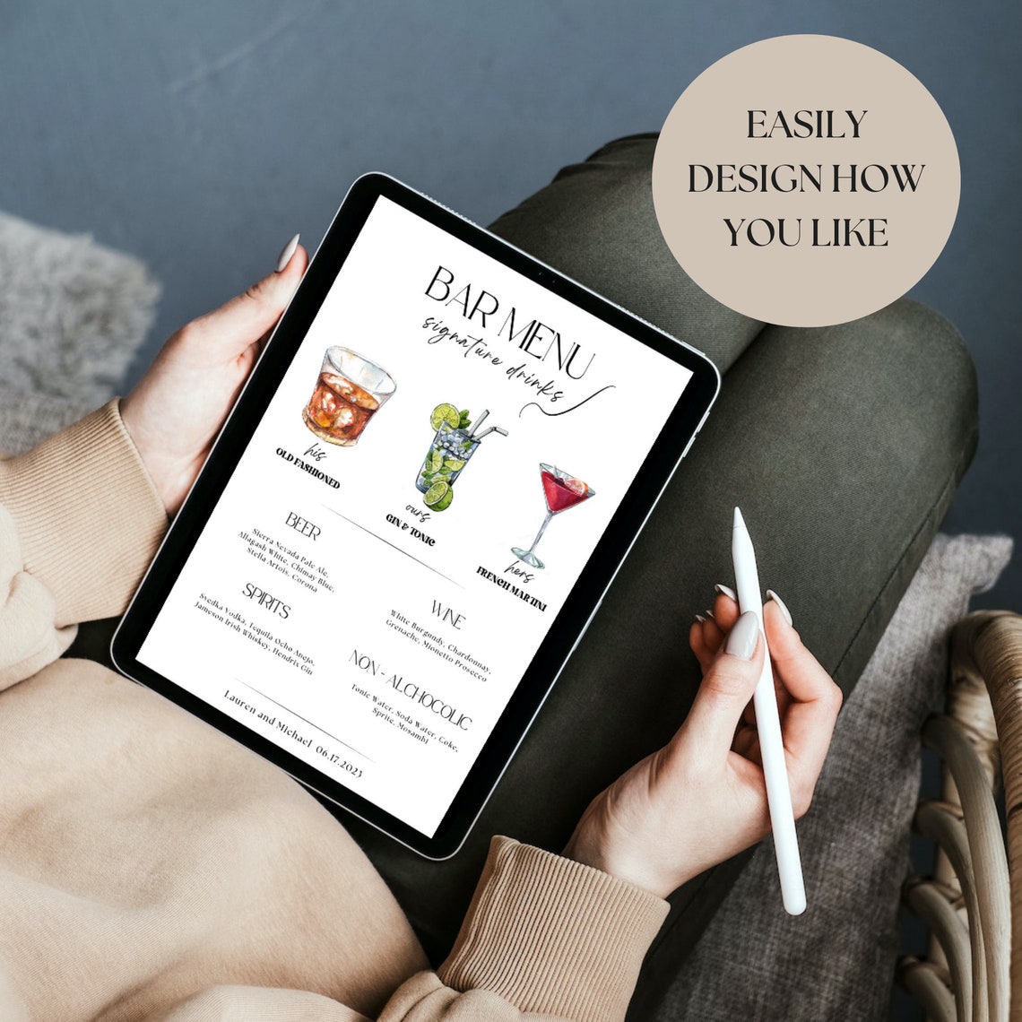 Minimalistic Bar Menu Template for Weddings. Modern Bar Menu “signature ...