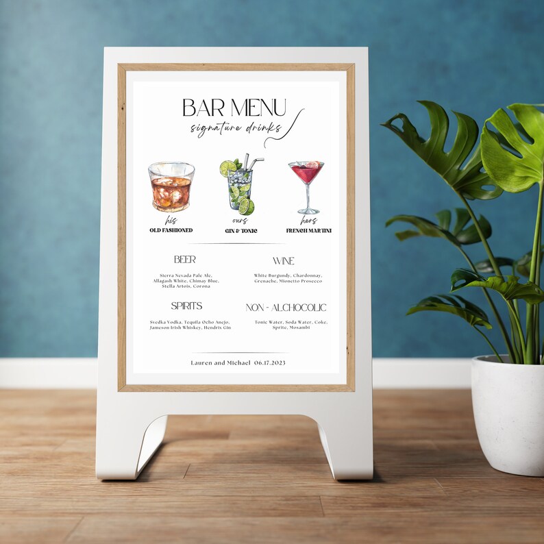 Minimalistic Bar Menu Template for Weddings. Modern Bar Menu “signature ...