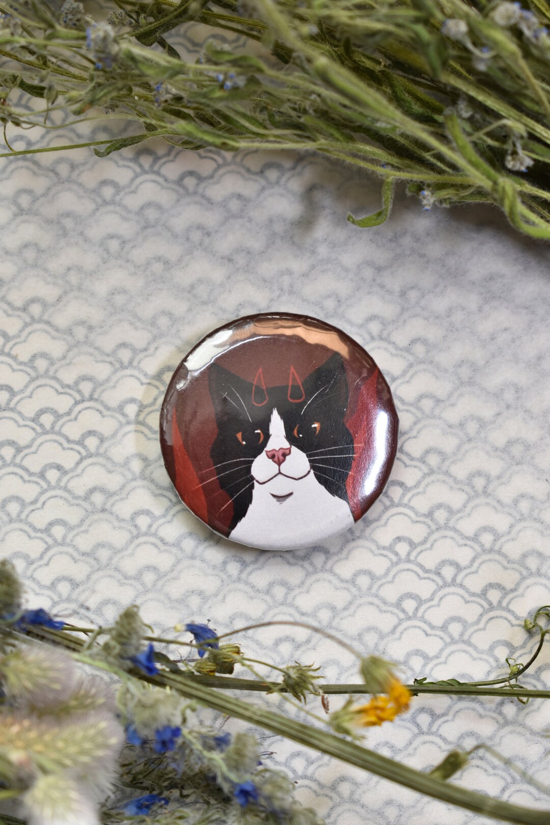 Cute Handmade Button Pin "demon Yenf" / Demon Tuxedo Cat - Etsy