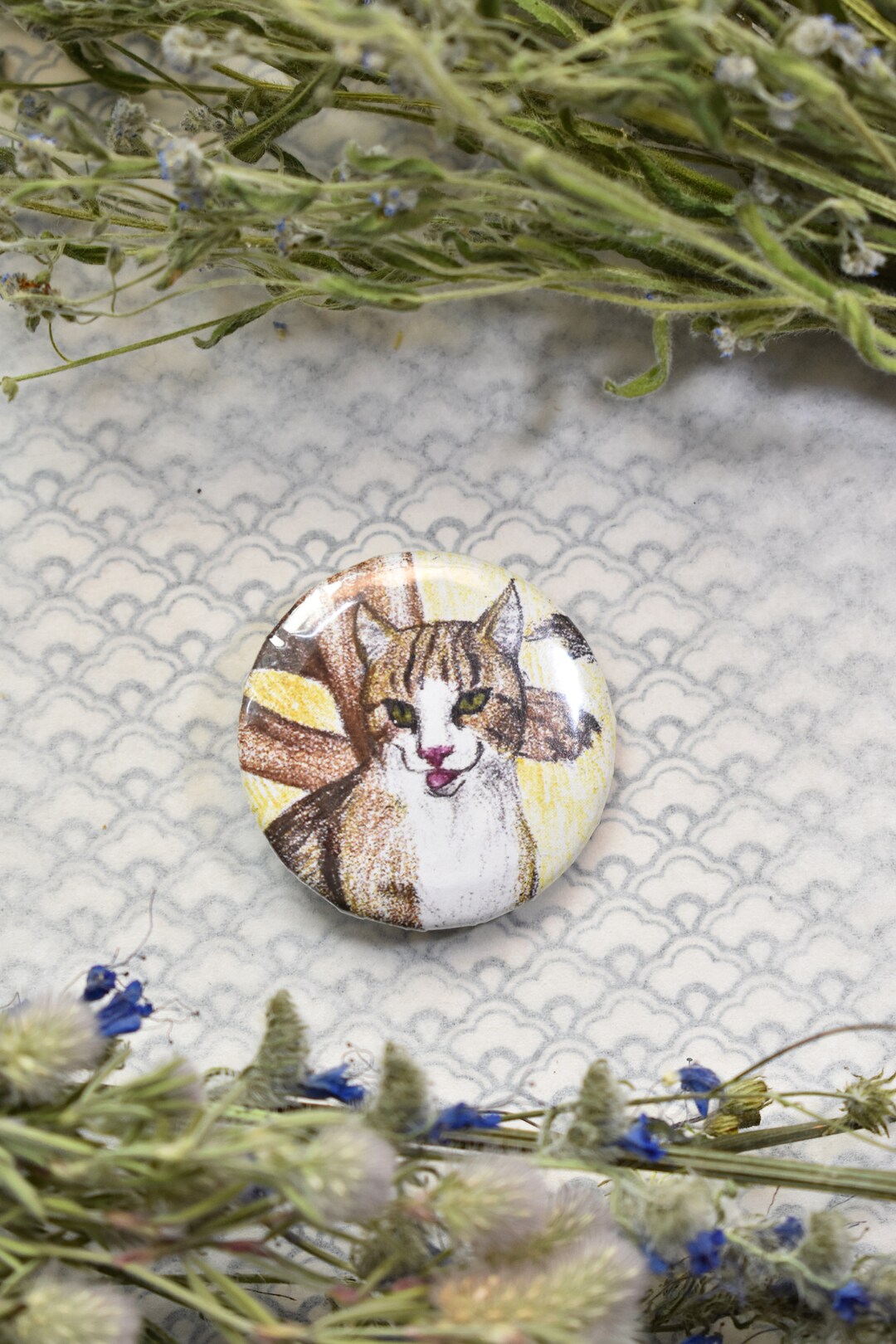 Cute Handmade Button Pin Tabby Cat - Etsy