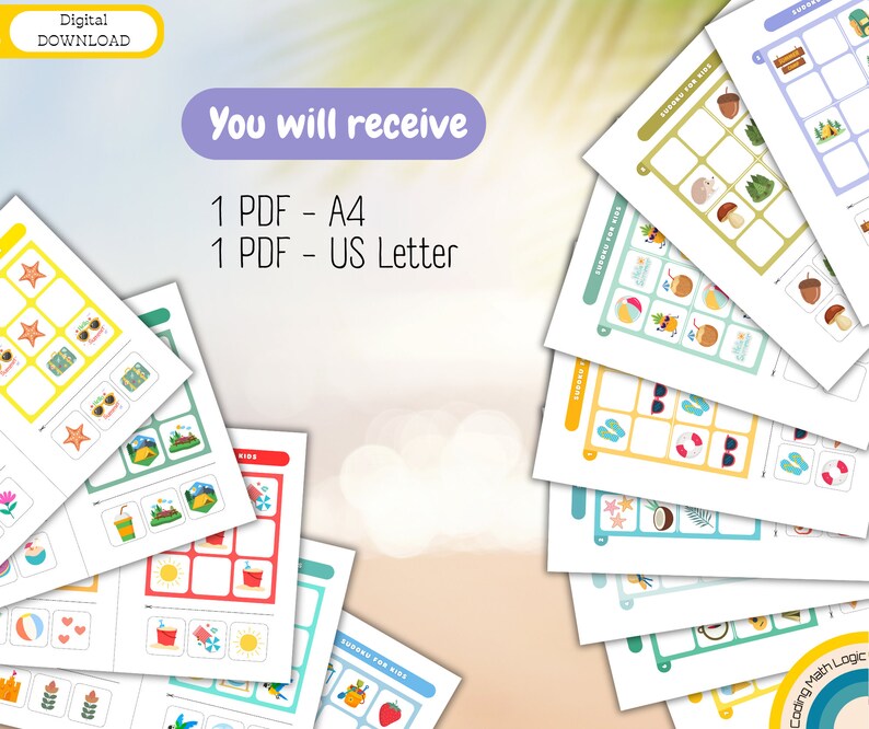 SUMMER Sudoku for Kids Summer Activities for Kids Kids Sudoku 4x4 ...