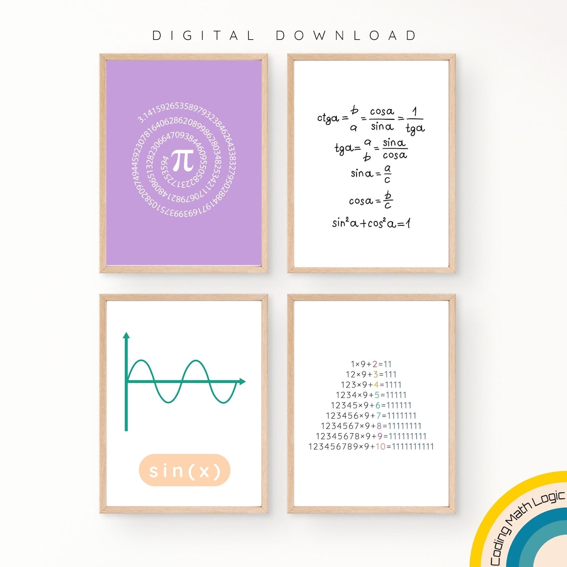 Math Printable Posters Wall Math Posters Educational Set Aaesthetic ...