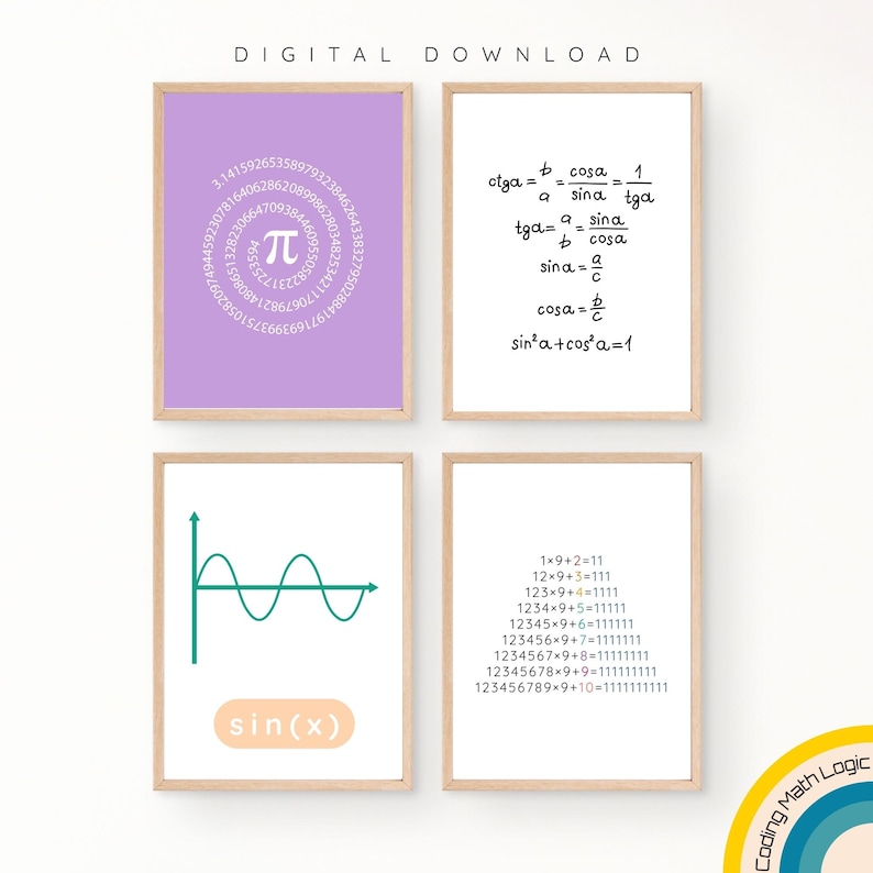 Math Printable Posters Wall Math Posters Educational Set Aaesthetic Posters Math Resources ...