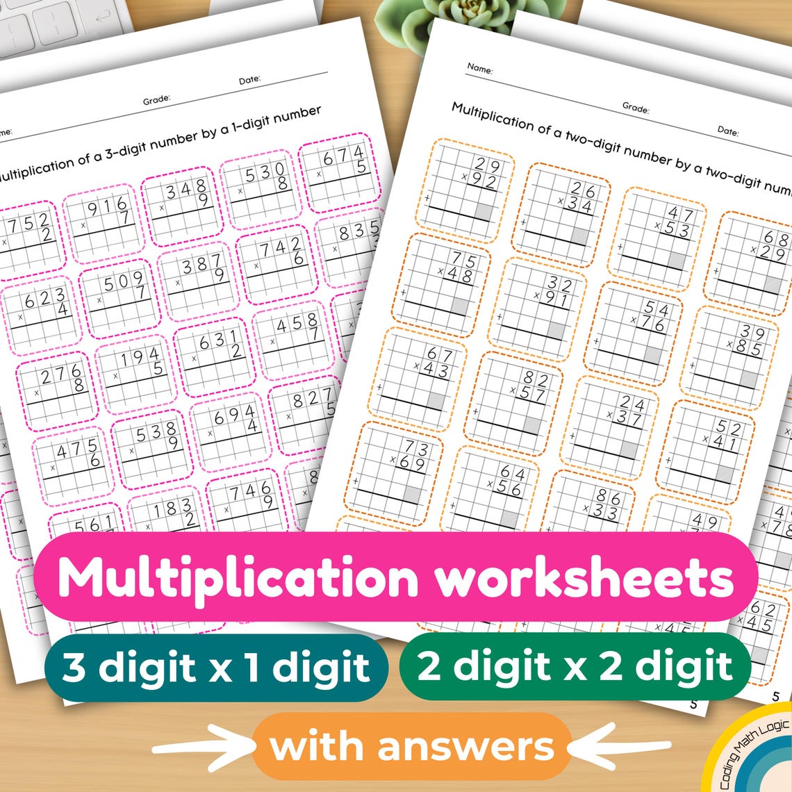 Multi-digit Multiplication: 2 & 3 Digit Math Drills, Printable Teacher ...