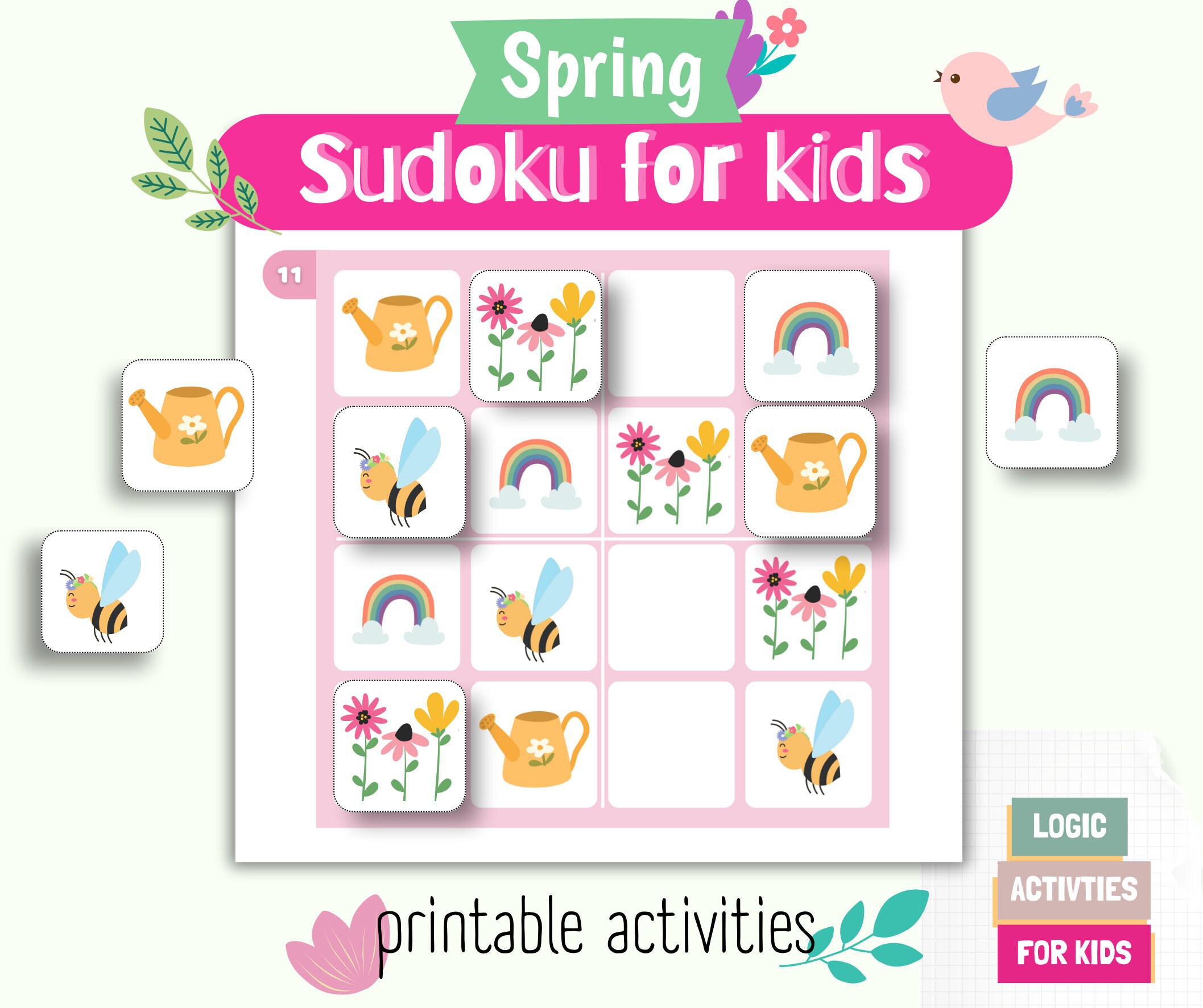 Sudoku for Kids Spring Activities for Kids Kids Sudoku 4x4 Puzzles ...