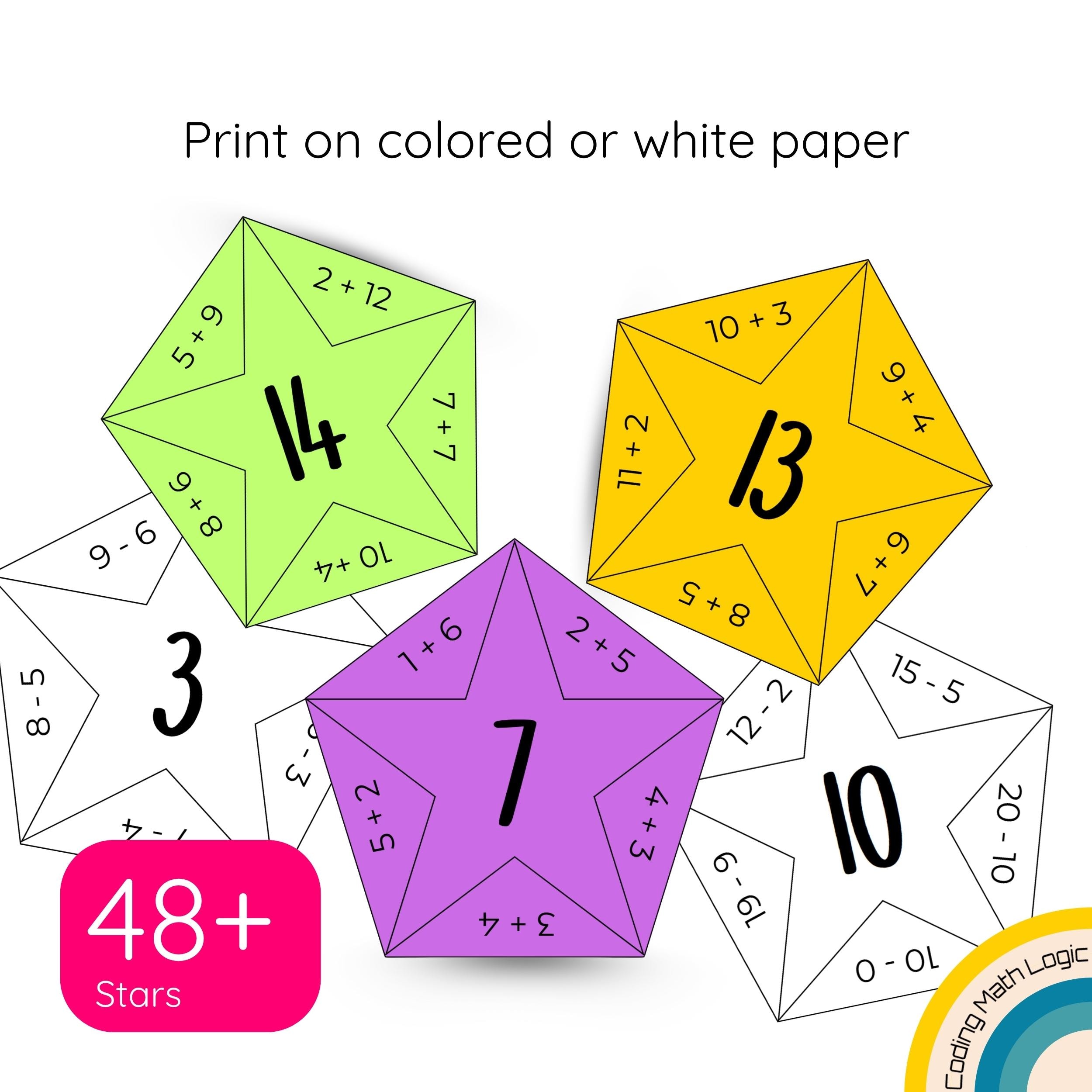 Addition Subtraction Math Game: Printable Star Worksheets (PDF Download ...