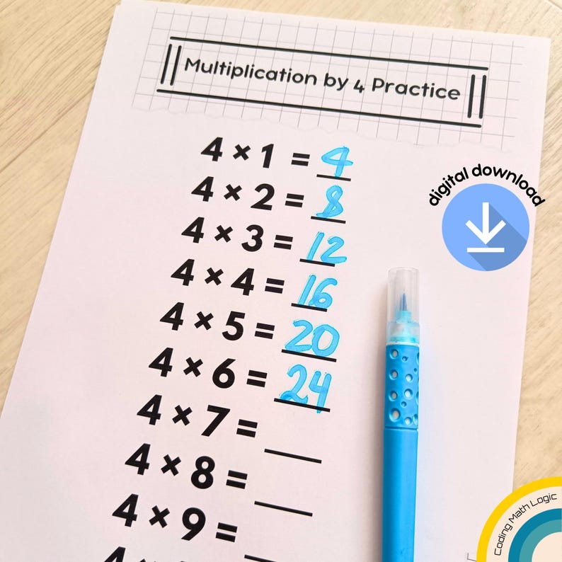 Math Mastery Pack: 4 Times Table Worksheets, Ink-friendly Homeschool ...