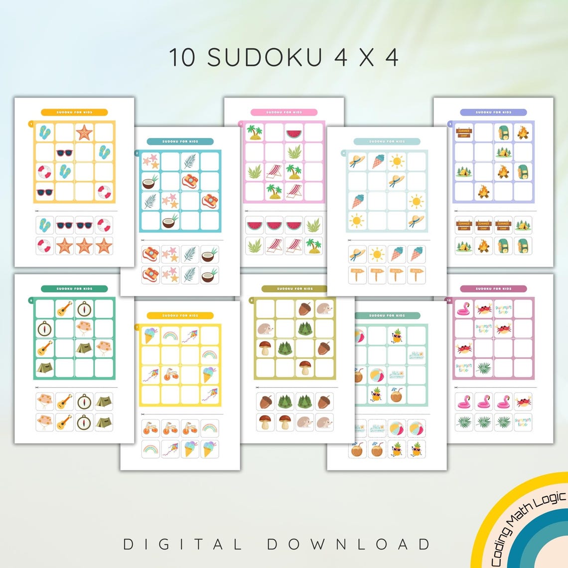 Summer Sudoku for Kids: Logic Puzzles, Brain Activity (PDF) - Etsy