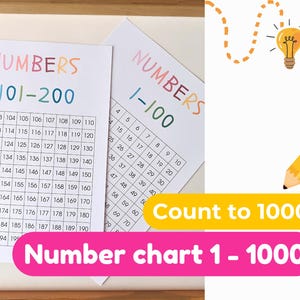 Numbers 1-1000 Chart: Math Worksheets Printable (digital Download) - Etsy