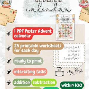 Advent Calendar Math MATH Worksheets Christmas Math Practicing Addition ...